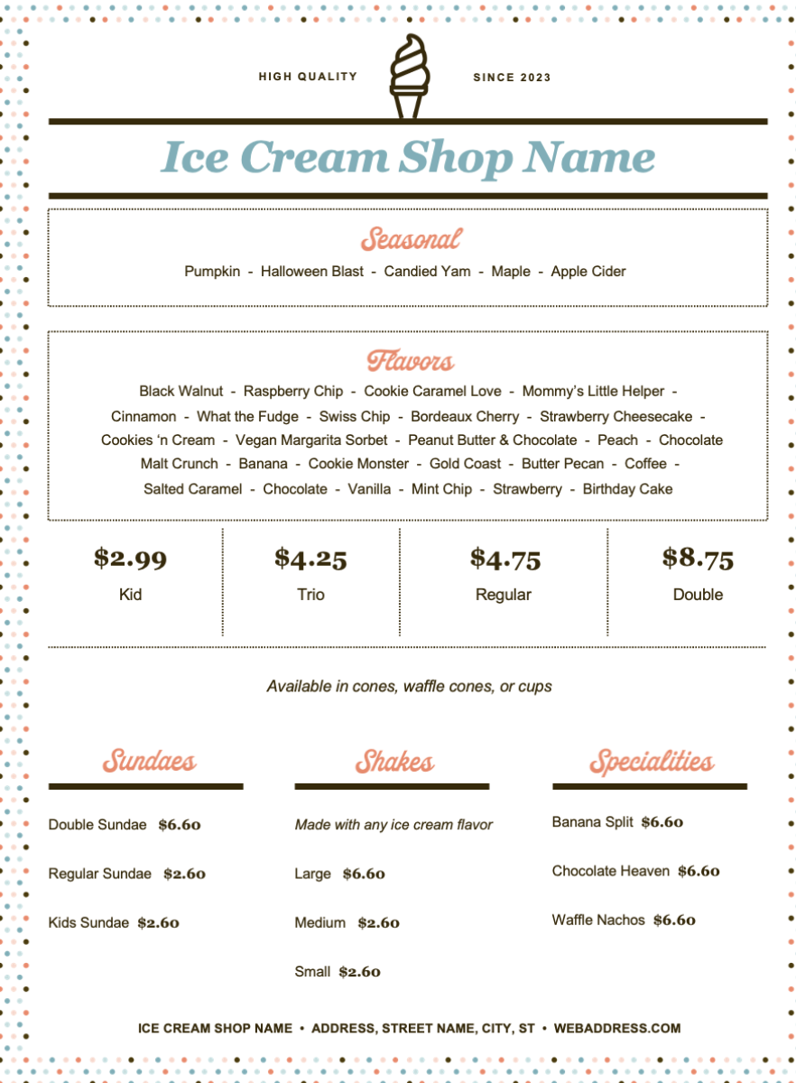 THE 10 BEST Ice Cream Shop Menu Design Ideas and Items (2025)
