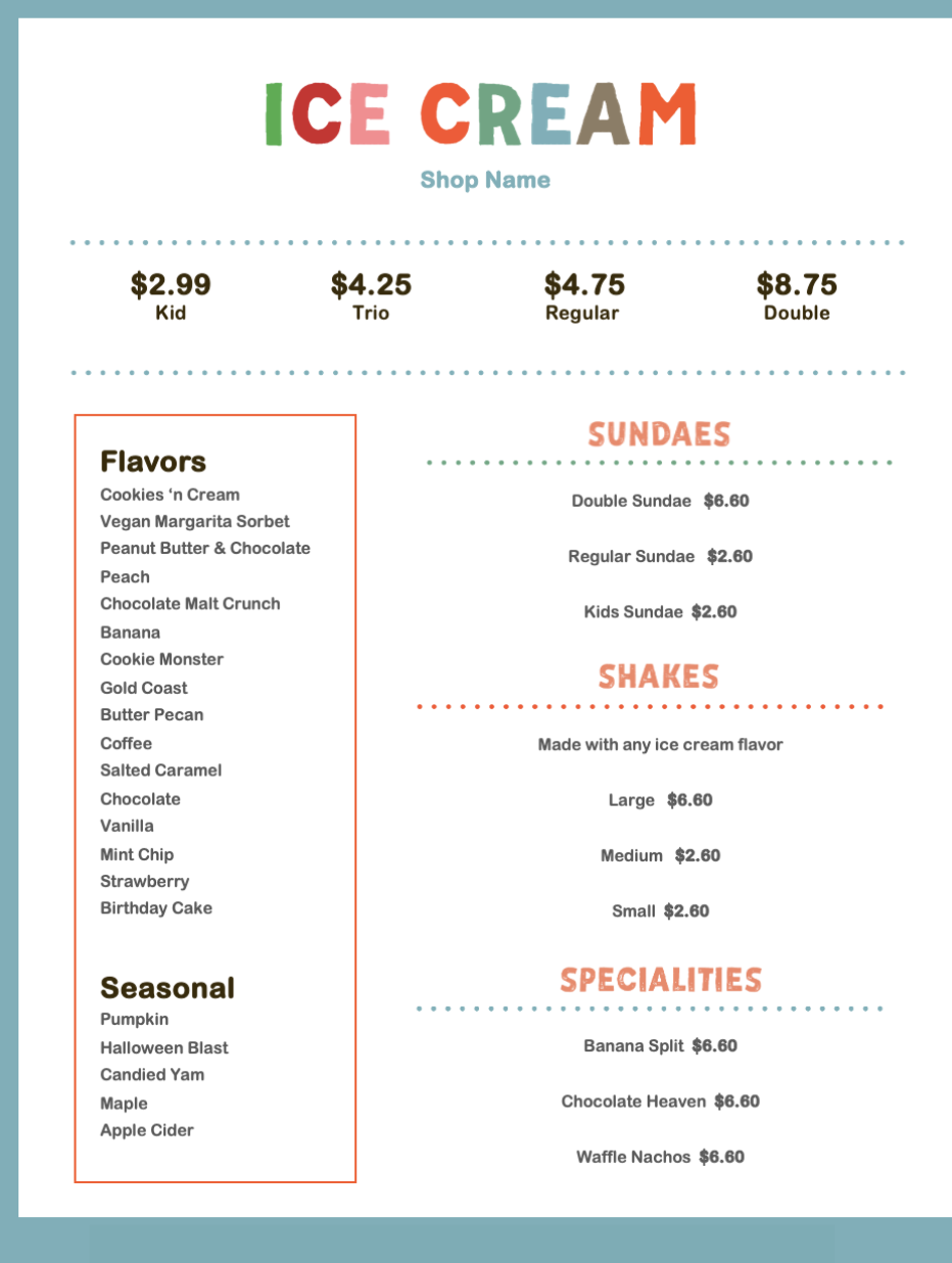 THE 10 BEST Ice Cream Shop Menu Design Ideas and Items (2025)