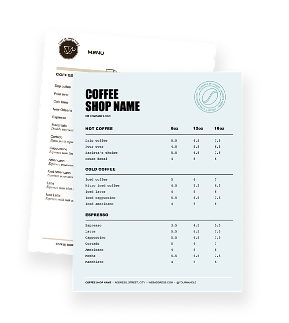 Free Coffee Shop Menu Templates | Toast | Toast POS