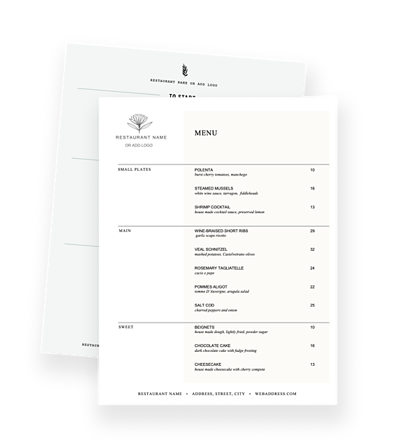 Free Fine Dining Menu Templates | Toast | Toast POS