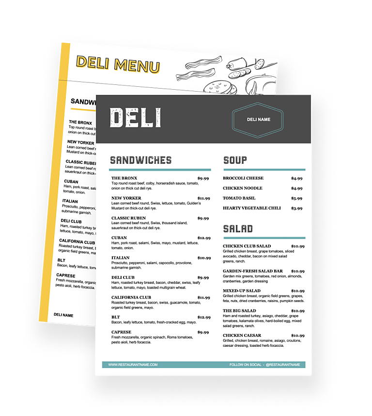 Free Deli Menu Templates | Toast | Toast POS