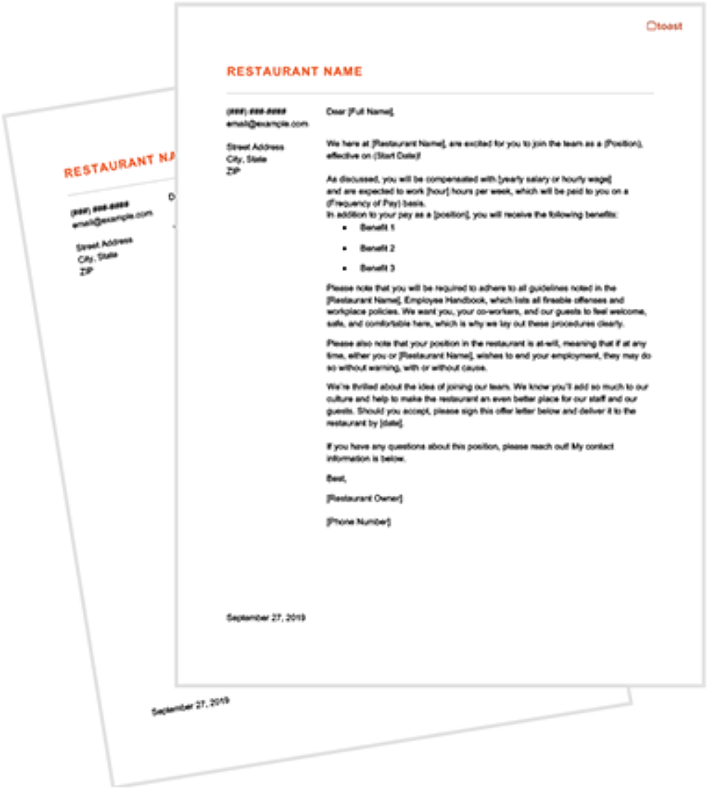 How to Write a Restaurant Job Offer Letter - On the Line | Toast POS